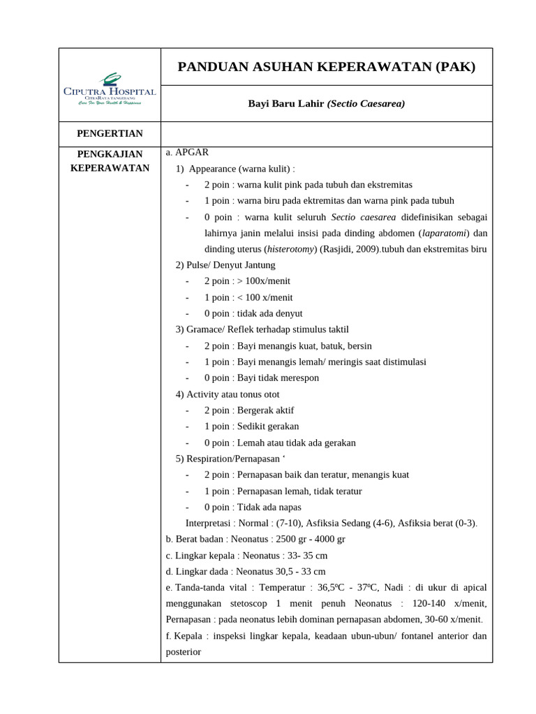 PAK Bayi Lahir Sectio Caesarea fix | PDF