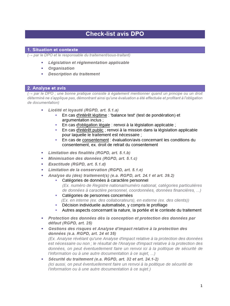 Check-list avis DPO général FR | PDF