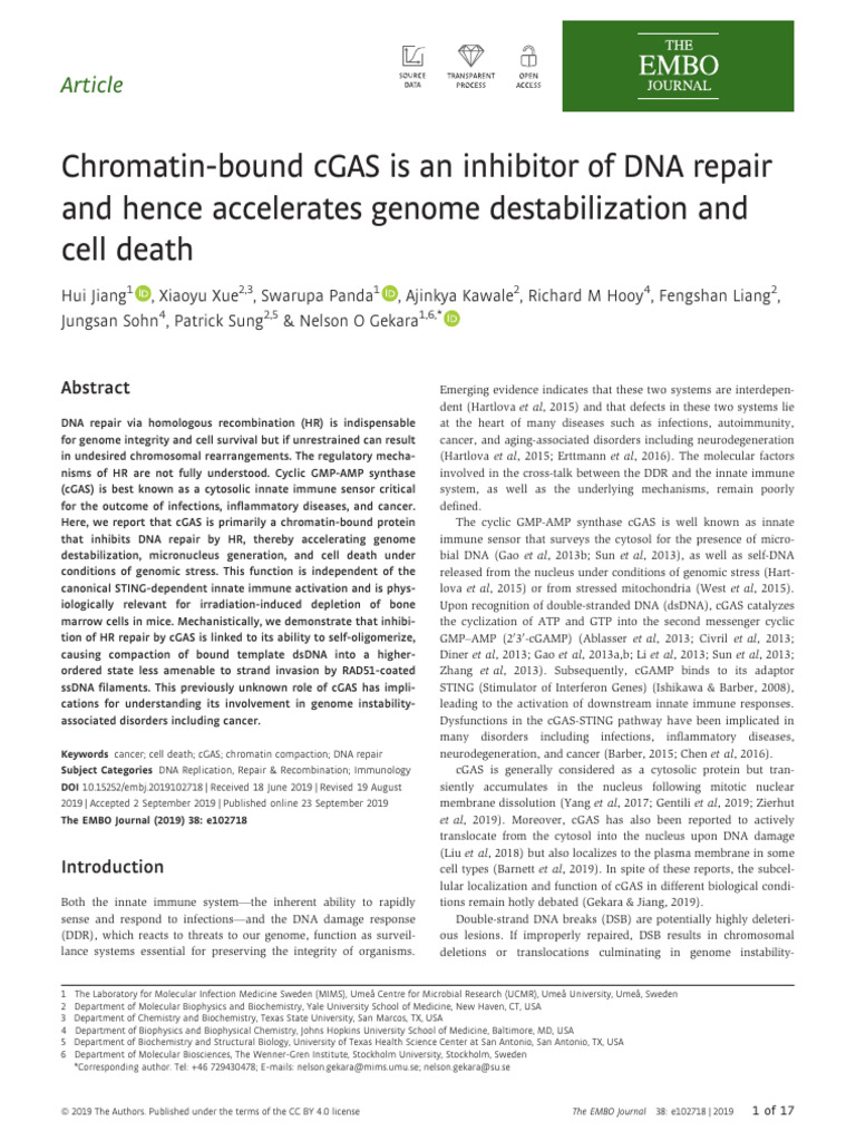 Chromatin-Bound CGAS Is An Inhibitor of DNA Repair | PDF