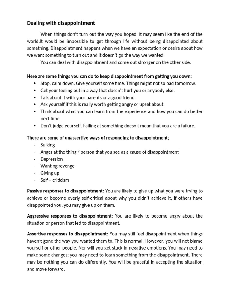 Dealing With Disappointment and Respect (Grade 5) | PDF