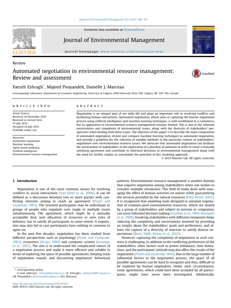 Eshragh, Pooyandeh, Marceau - 2015 - Automated negotiation in environmental resource management ...