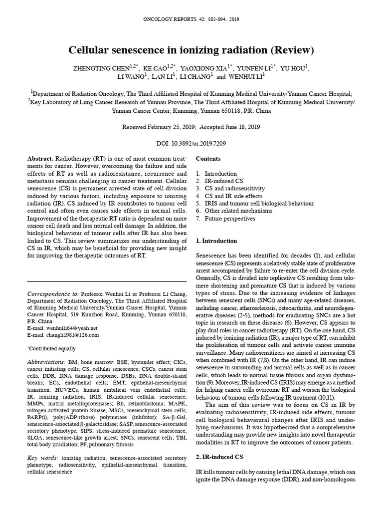 Cellular Senescence in Ionizing Radiation (Review) | PDF