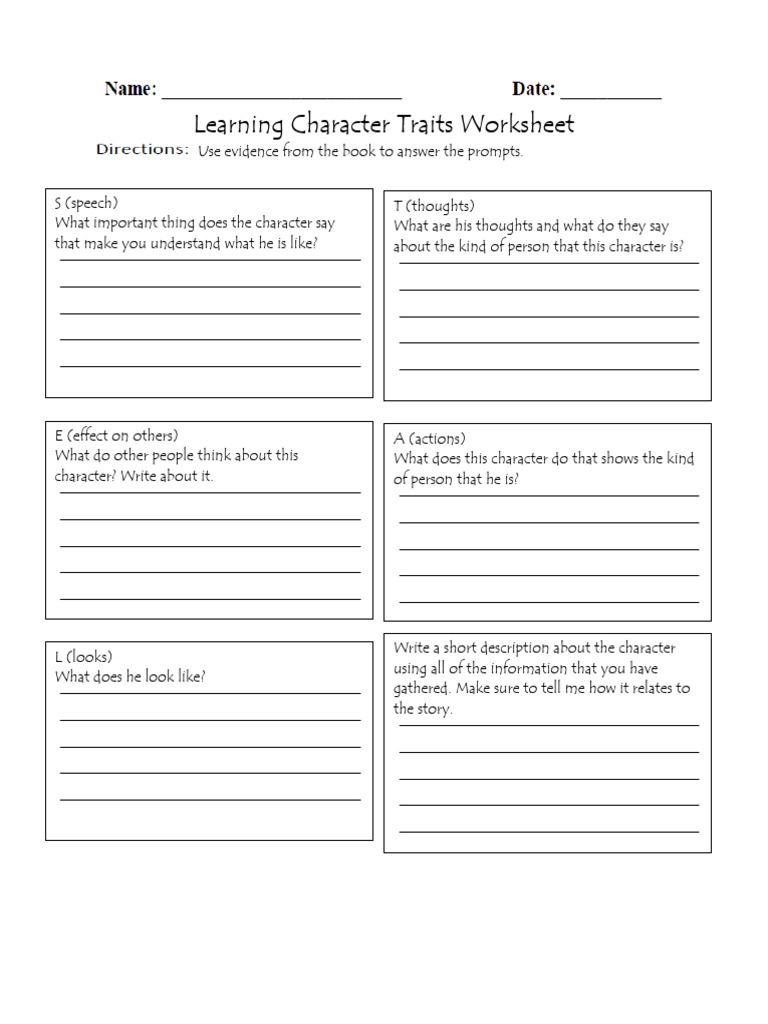 Character-Traits-Worksheet | PDF