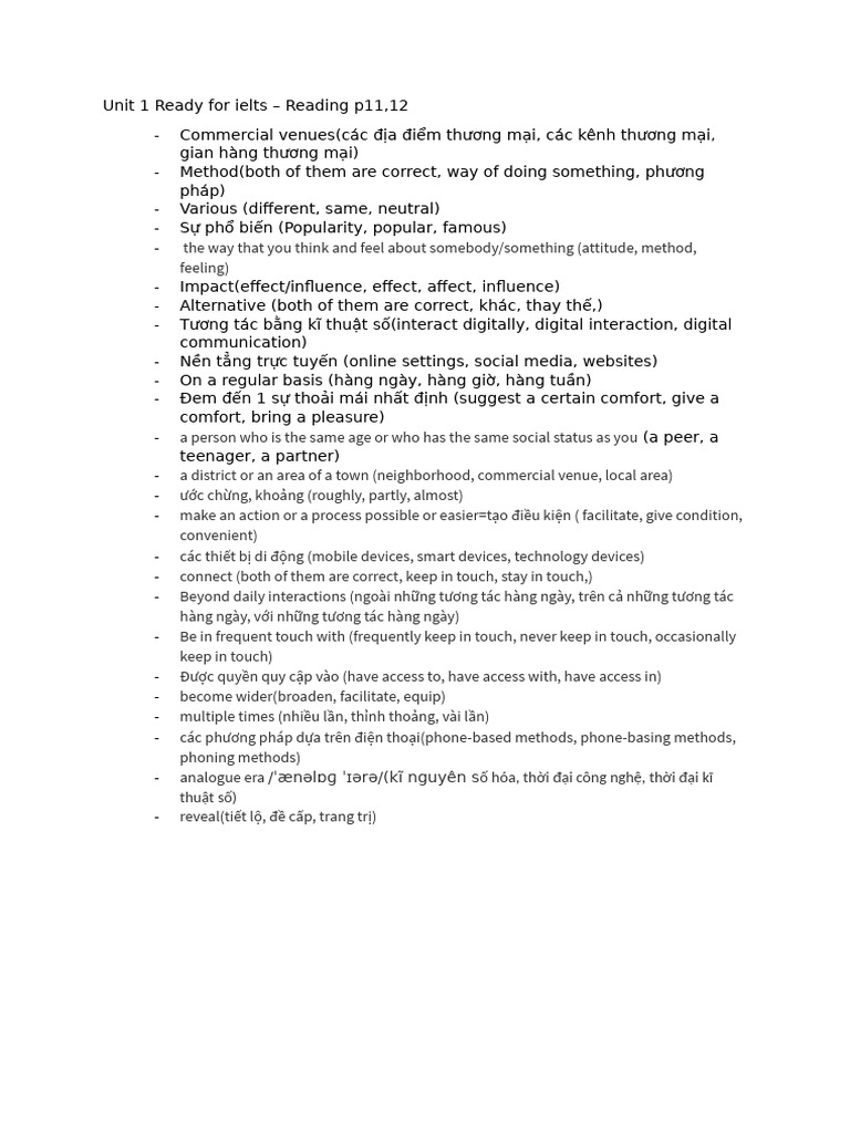 Unit 1 - Voc For Reading p11,12 | PDF