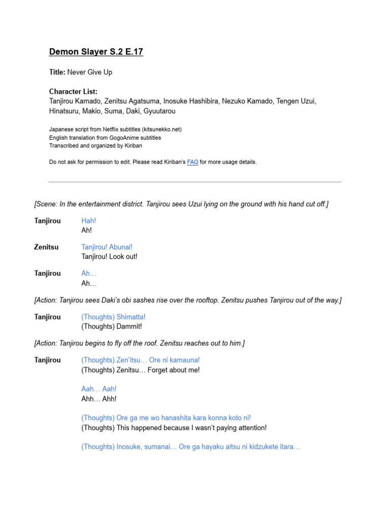 Anime Fans' Script: Demon Slayer | PDF | Home & Garden