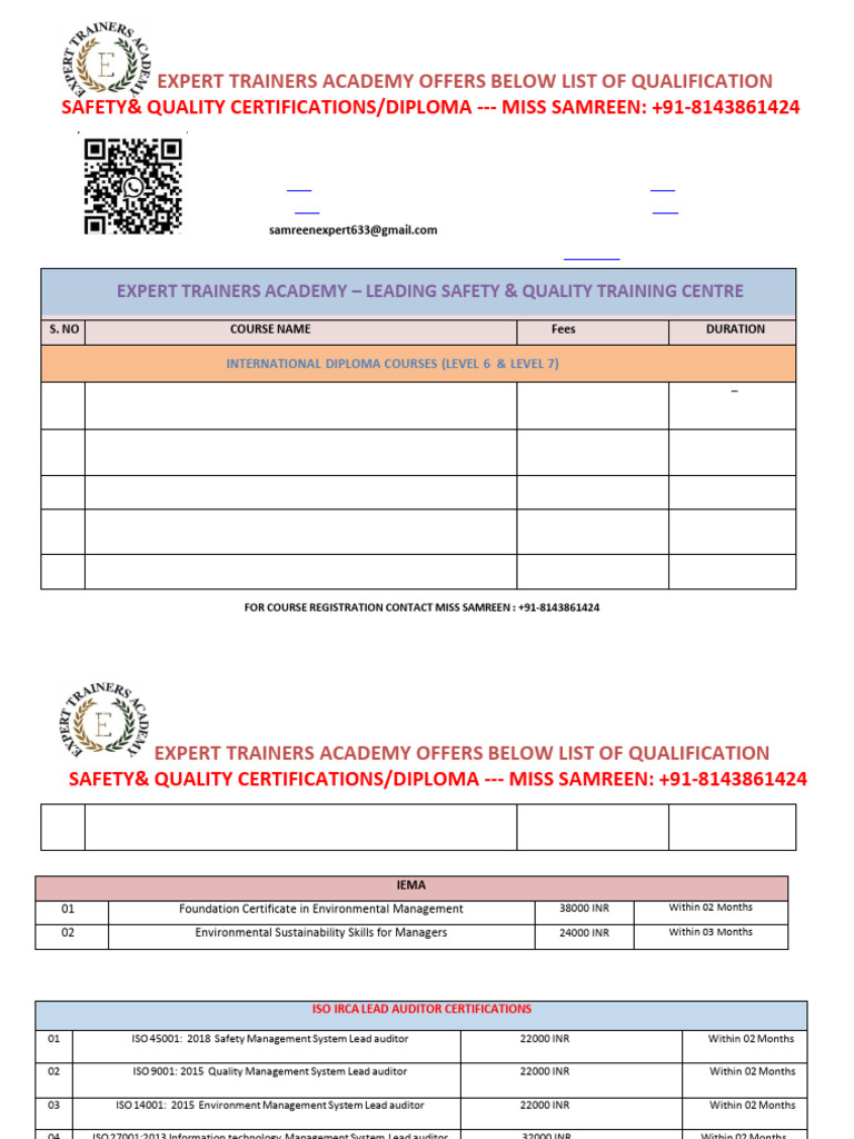 Safety Course List.. | PDF