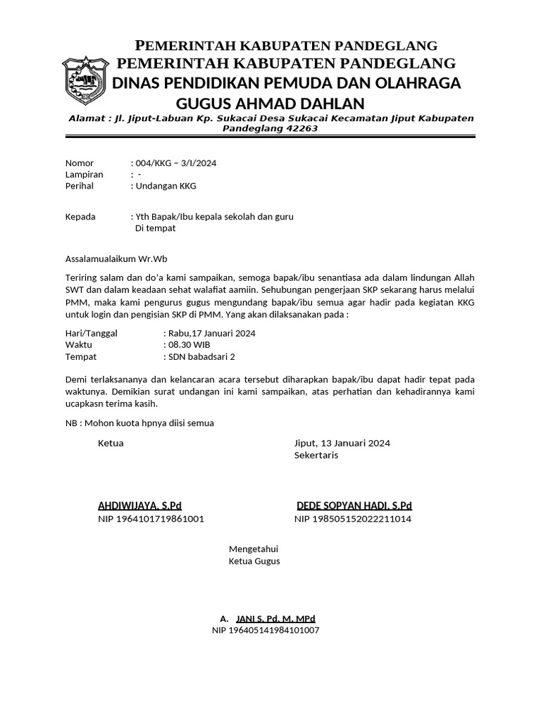 Surat Undangan Gugus | PDF