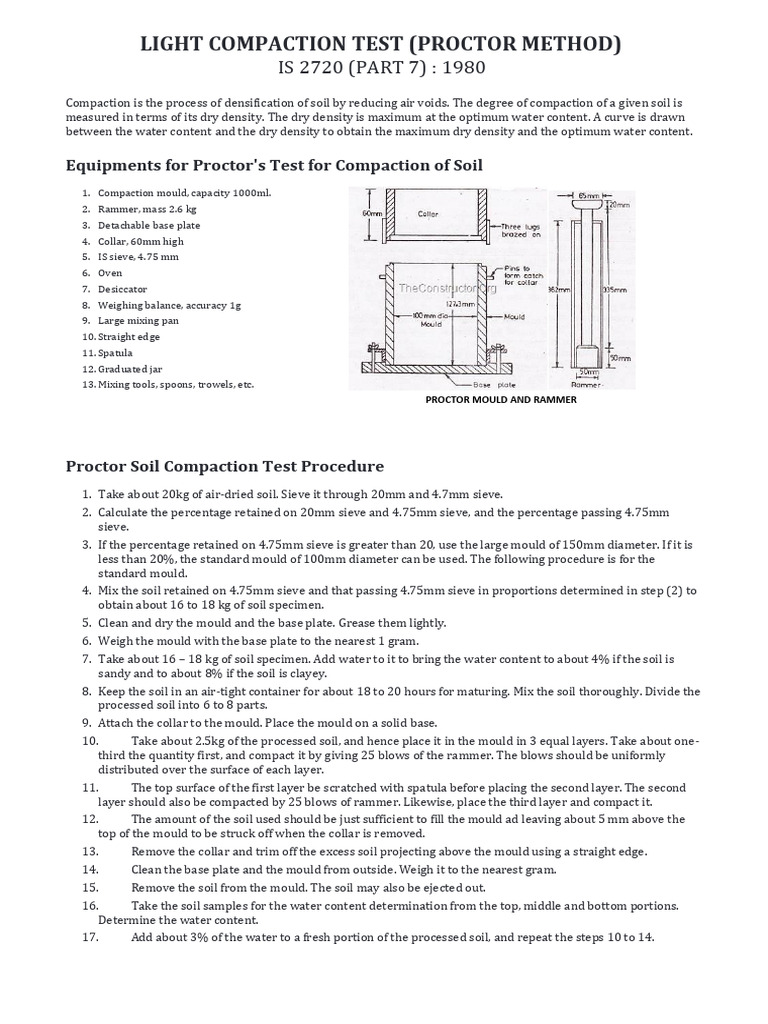 Proctor Soil Compaction Test | PDF
