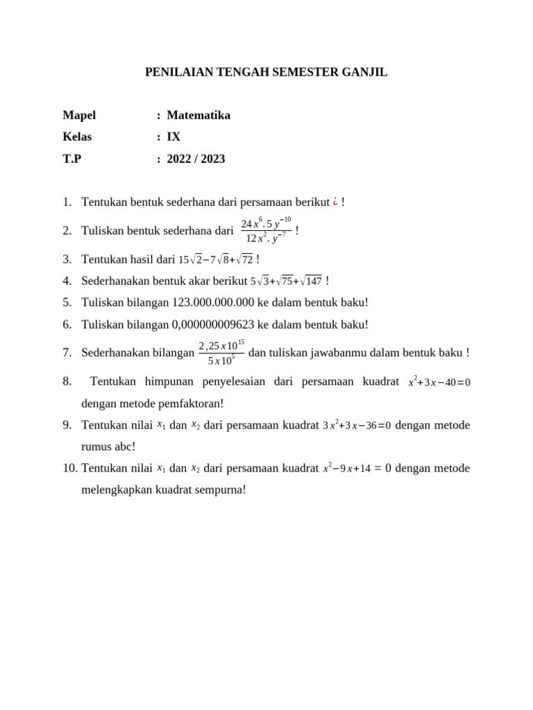 Uts Sem 1 KLS 9 | PDF