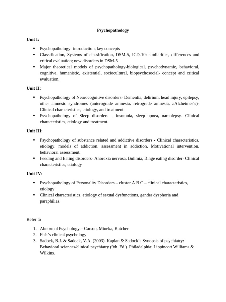 Psychopathology Syllabus | PDF