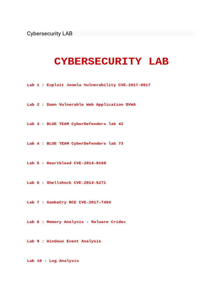 Cybersecurity Lab | PDF