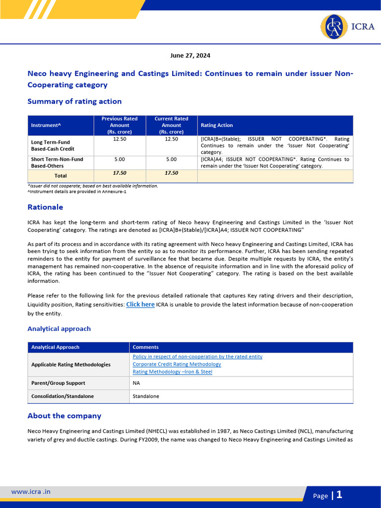 Neco Heavy Engineering and Castings Limited | PDF