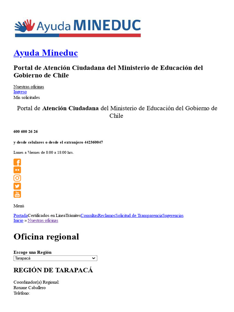 Oficina Regional - Ayuda Mineduc | PDF