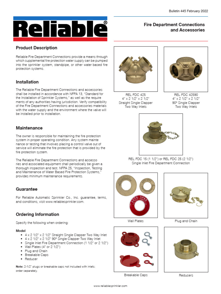 Fire Department Connections and Accessories: Bulletin 445 February 2022 ...