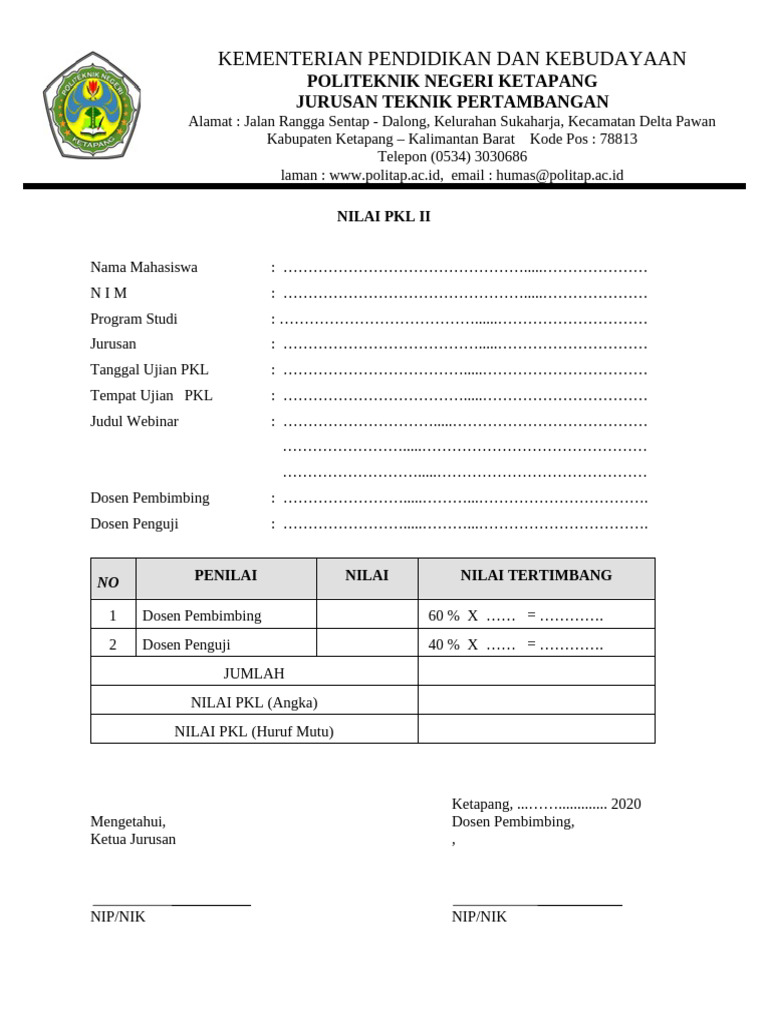 Penilaian PKL Ii | PDF
