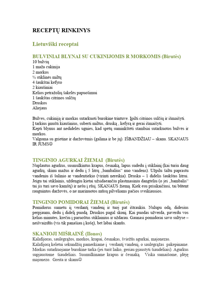RECEPTAI Rinkinys | PDF