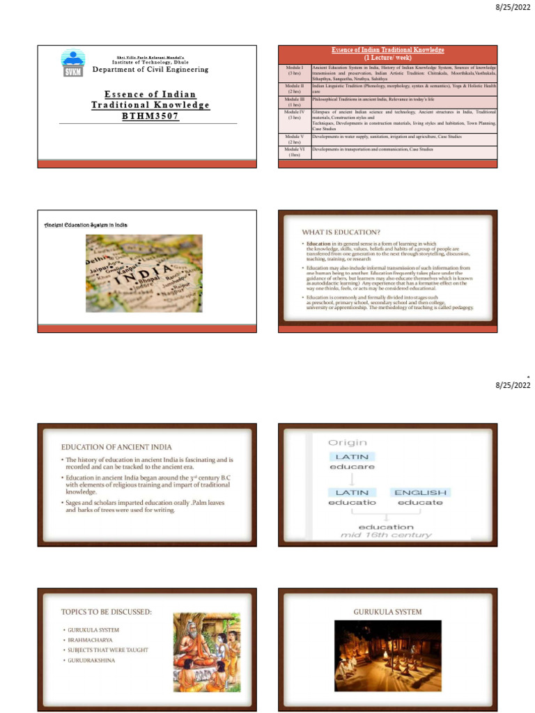 Essence of Indian Traditional Knowledge BTHM3507: Department of Civil ...
