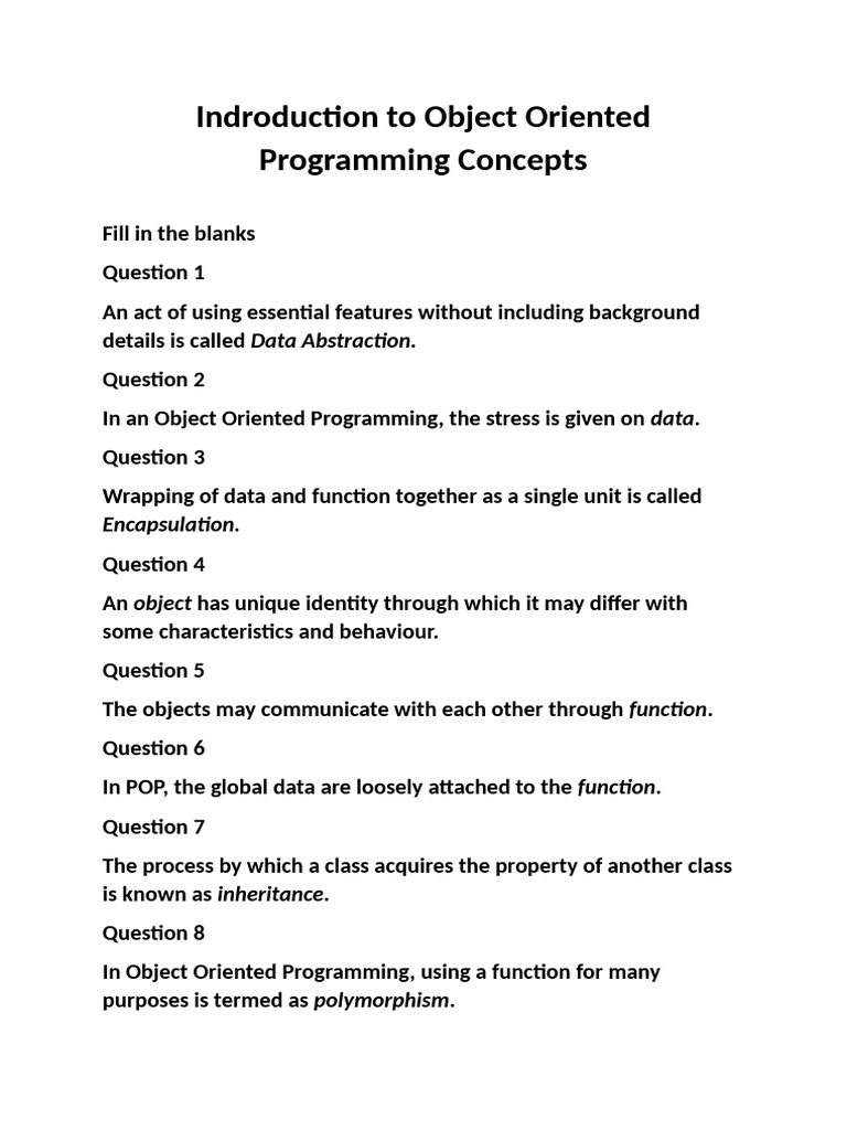 9 Icse Indroduction To Object Oriented Programming Concepts Pdf