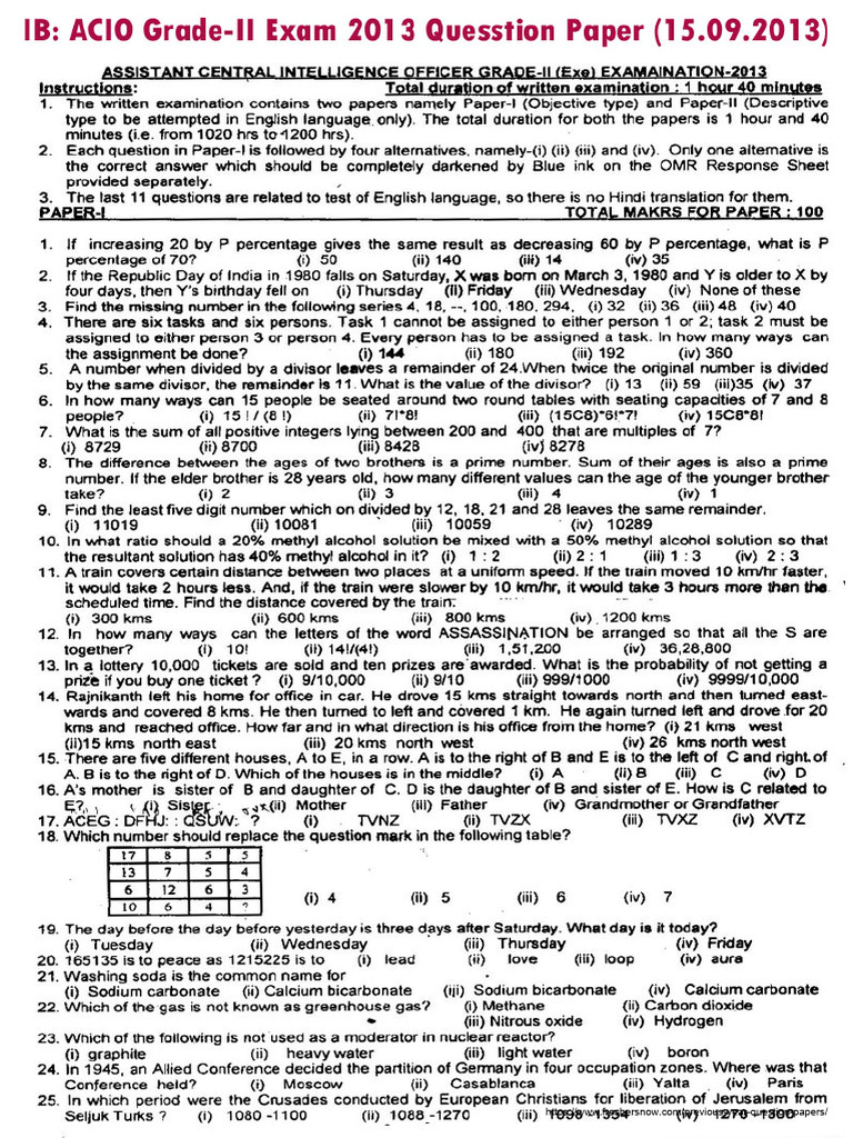IB ACIO Model Paper | PDF