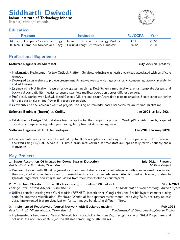 Siddharth - Resume 1 | PDF