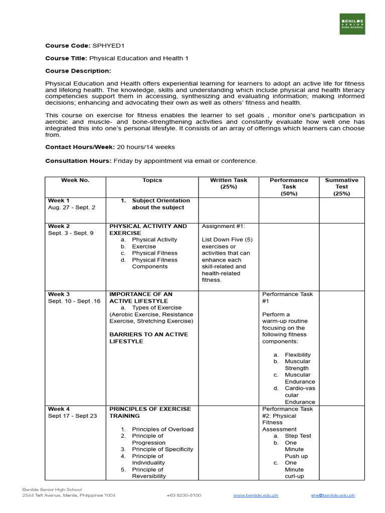 SPHYED1 CourseOutline 2425 | PDF