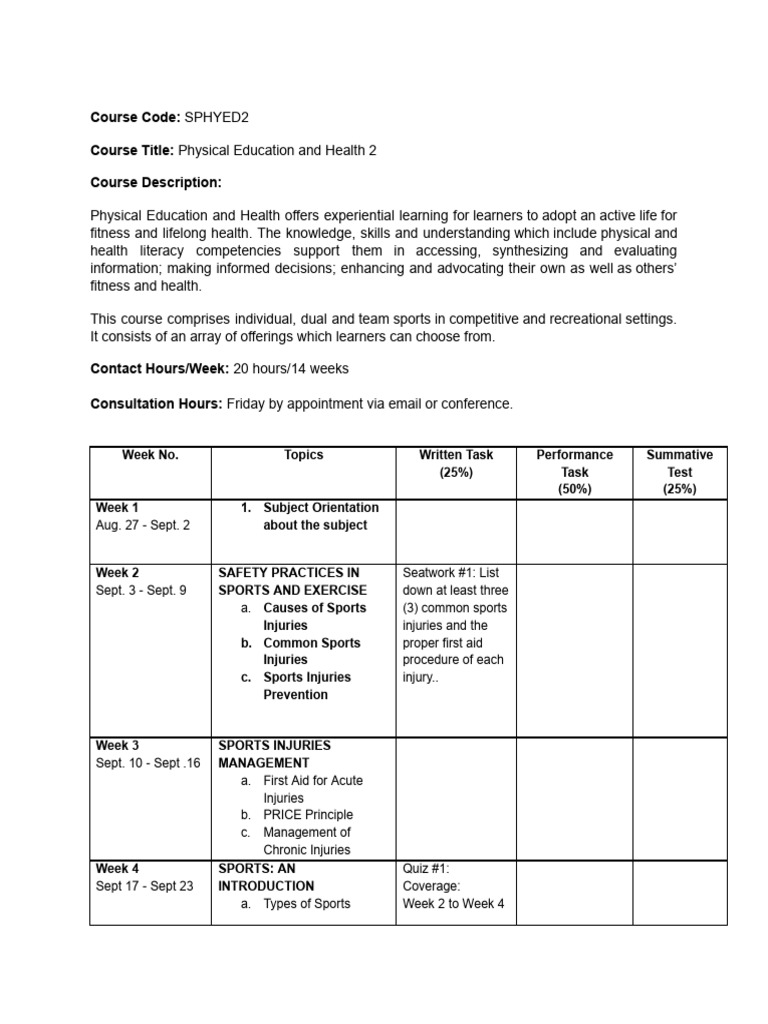 SPHYED2 CourseOutline 2425 | PDF
