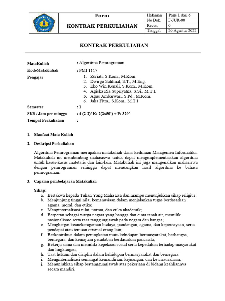 Kontrak Perkuliahan 2 | PDF