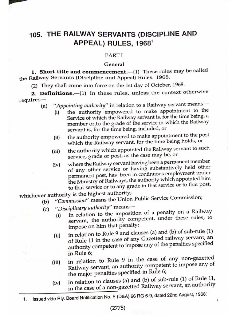 Railway Servants (Discipline and Appeal) Rules, 1968 | PDF