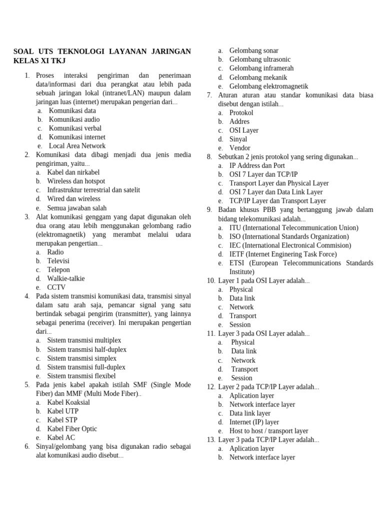 Soal Uts Teknologi Layanan Jaringan Kelas Xi TKJ | PDF