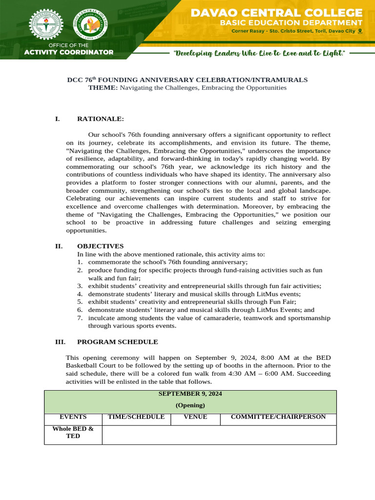 76th Founding Anniversary PROPOSAL | PDF