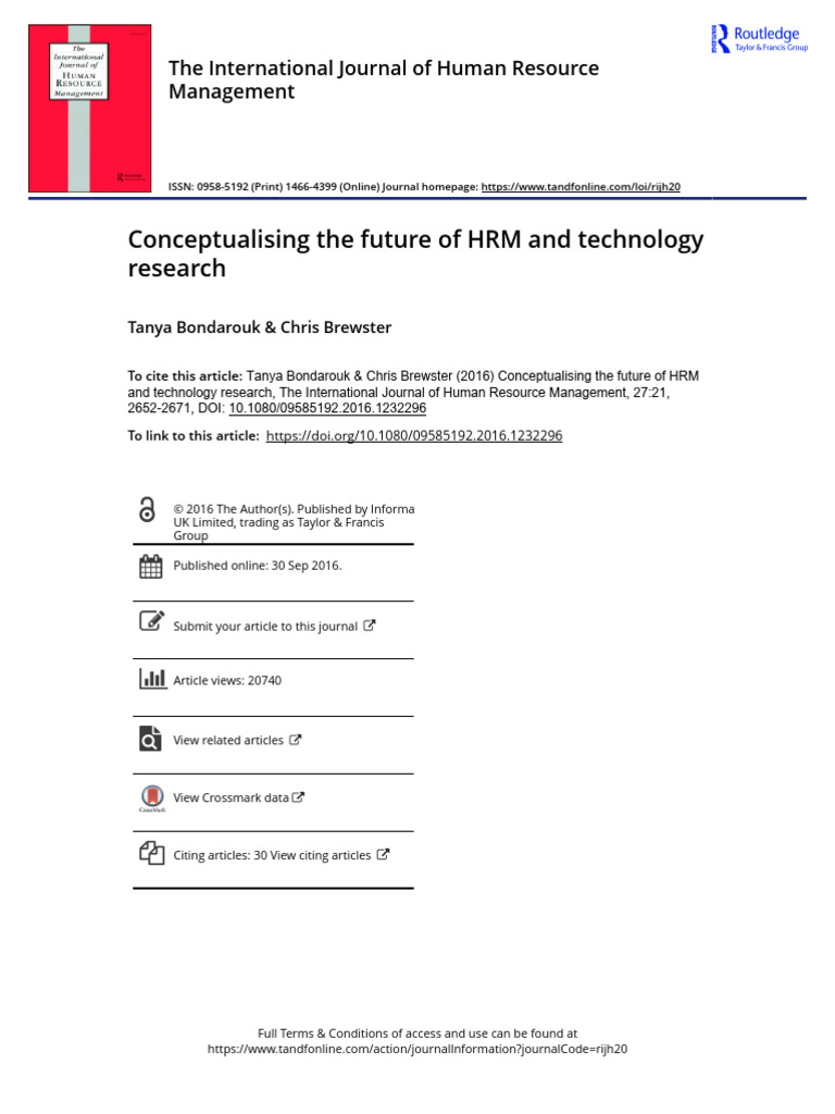 Conceptualising The Future of HRM and Technology ...
