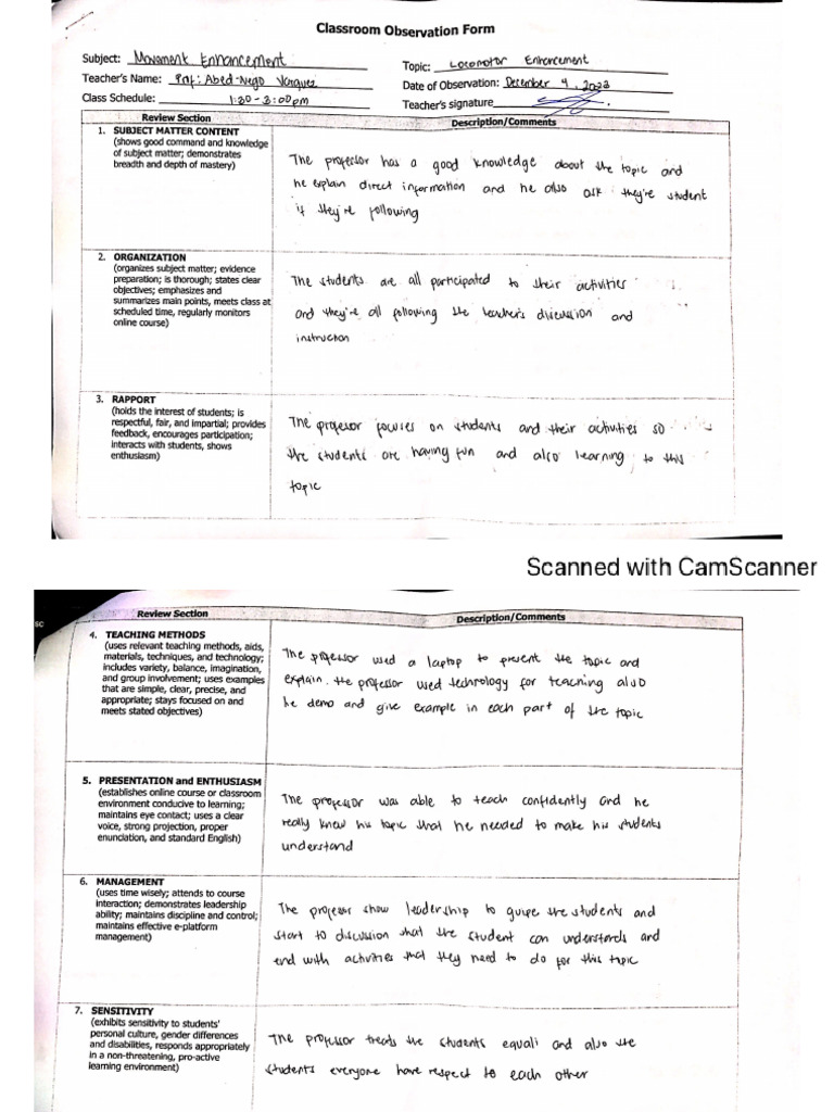Vargas ObservationForm PE13 | PDF
