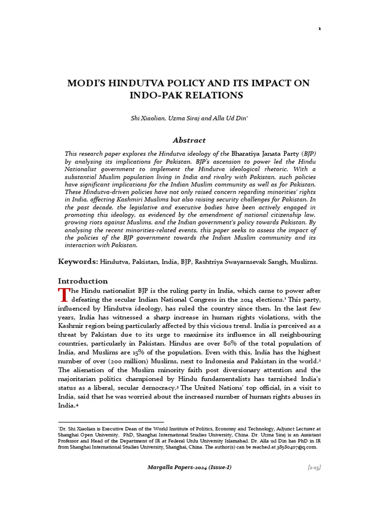 Modi's Hindutva Policy and Its Impact On Indo-Pak Relations | PDF