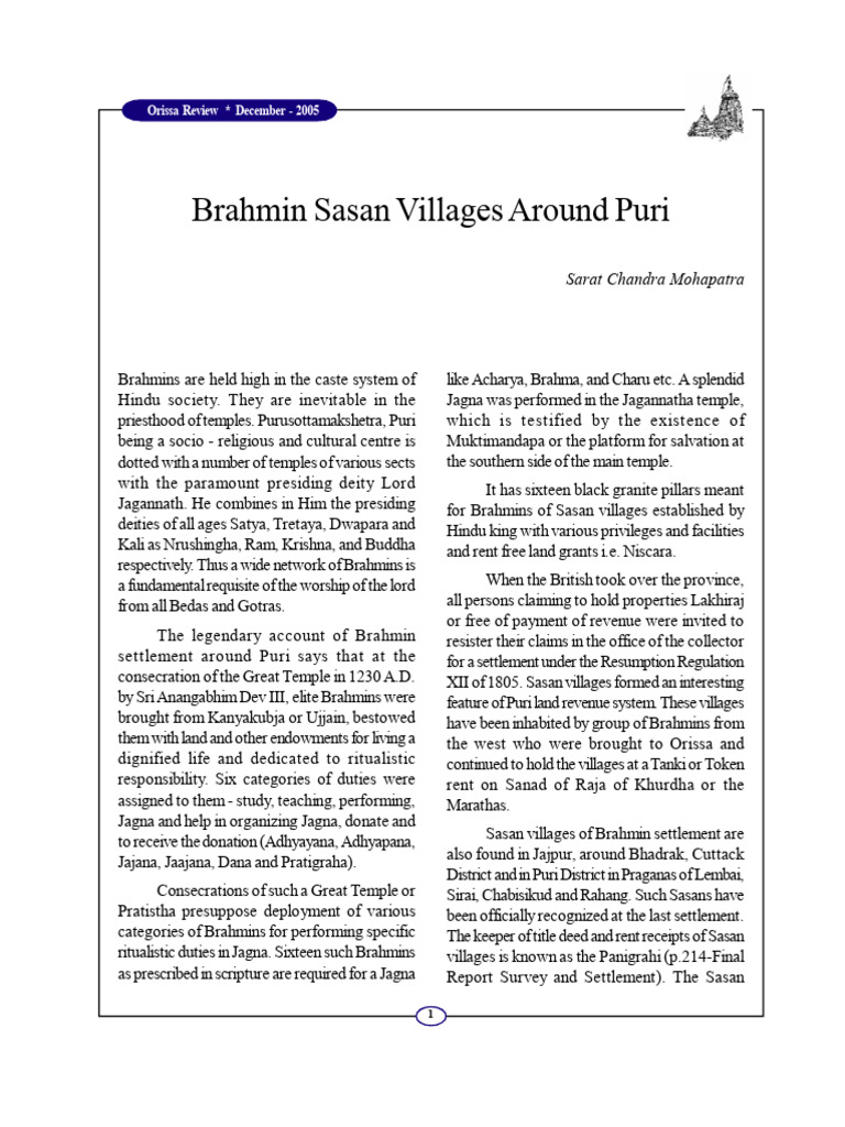 Brahmin Sasan Village Around Puri | PDF