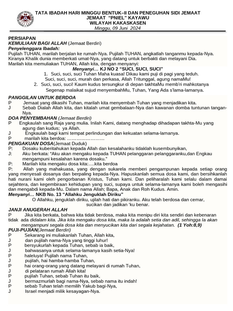Tata Ibadah Bentuk 2 Peneguhan Sidi | PDF