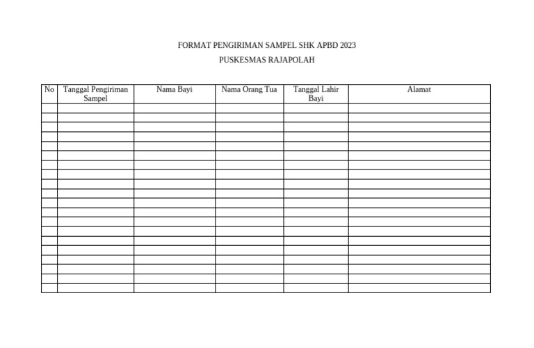 Format Pengiriman Sampel Shk Apbd 2023 | PDF