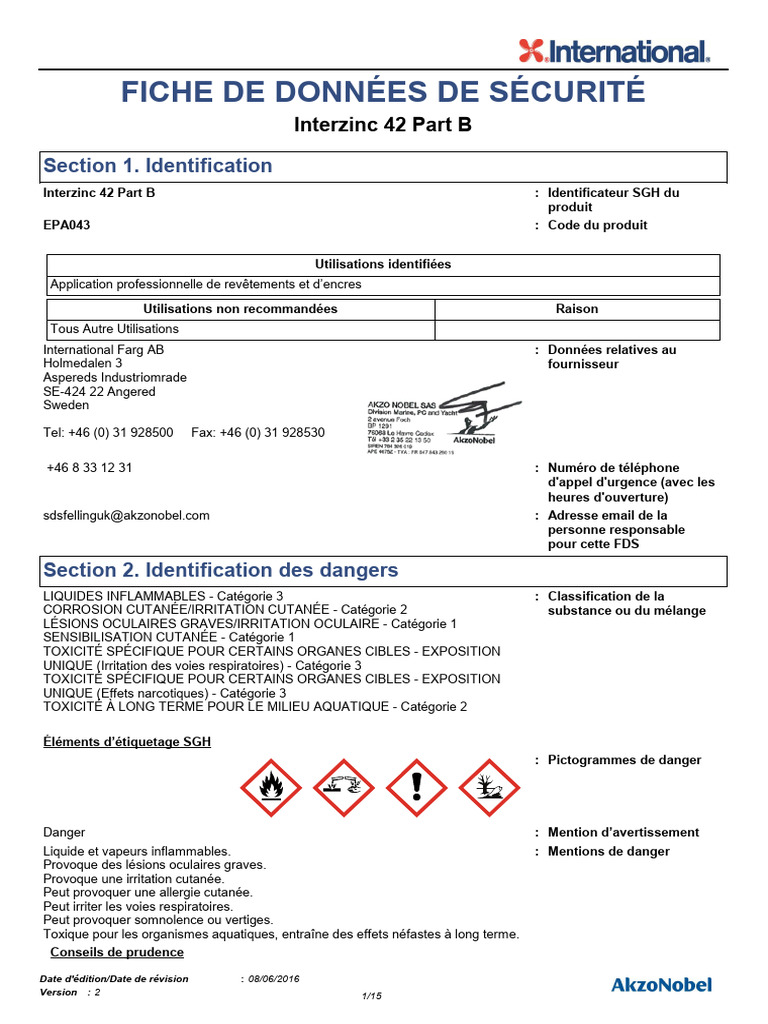 MSDS - Interzinc 42 Part B FR-s | PDF