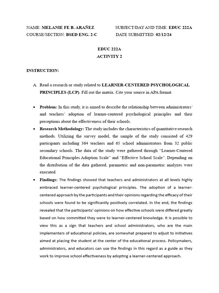 Aranez, Melanie Fe B.-Educ222a-Activity-2 | PDF | Learning | Career ...