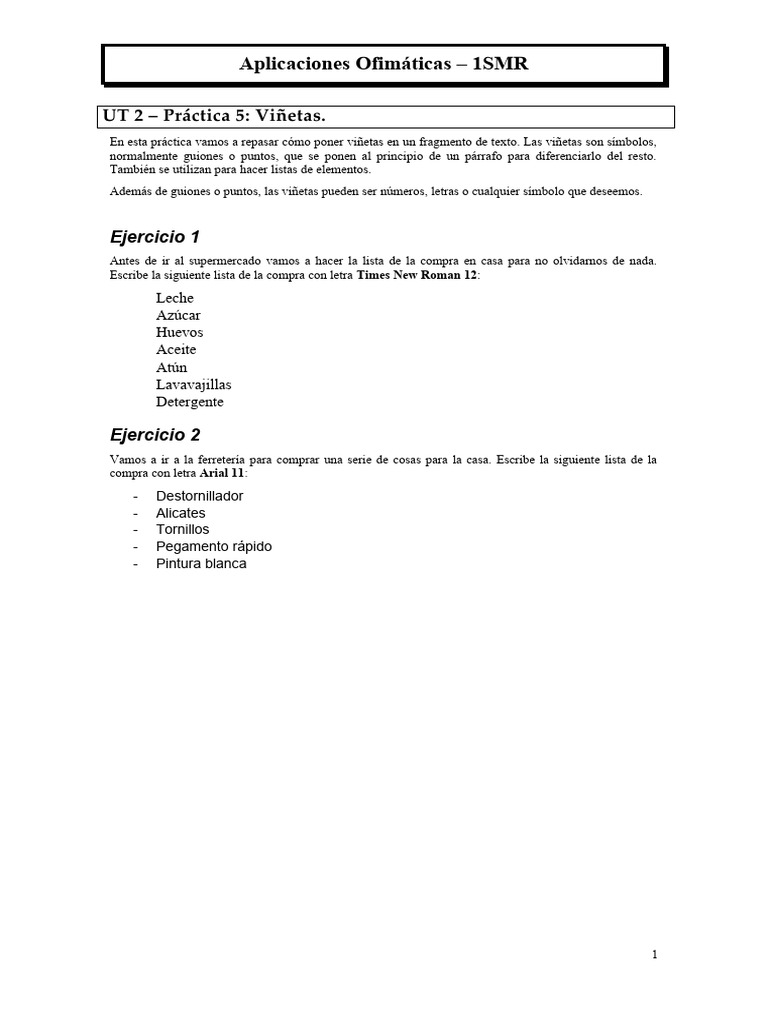 AO - 1SMR - UT2 - Práctica 5 - Viñetas | PDF