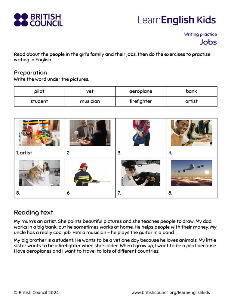 LearnEnglishKids Writing Practice Level 2 Jobs | PDF