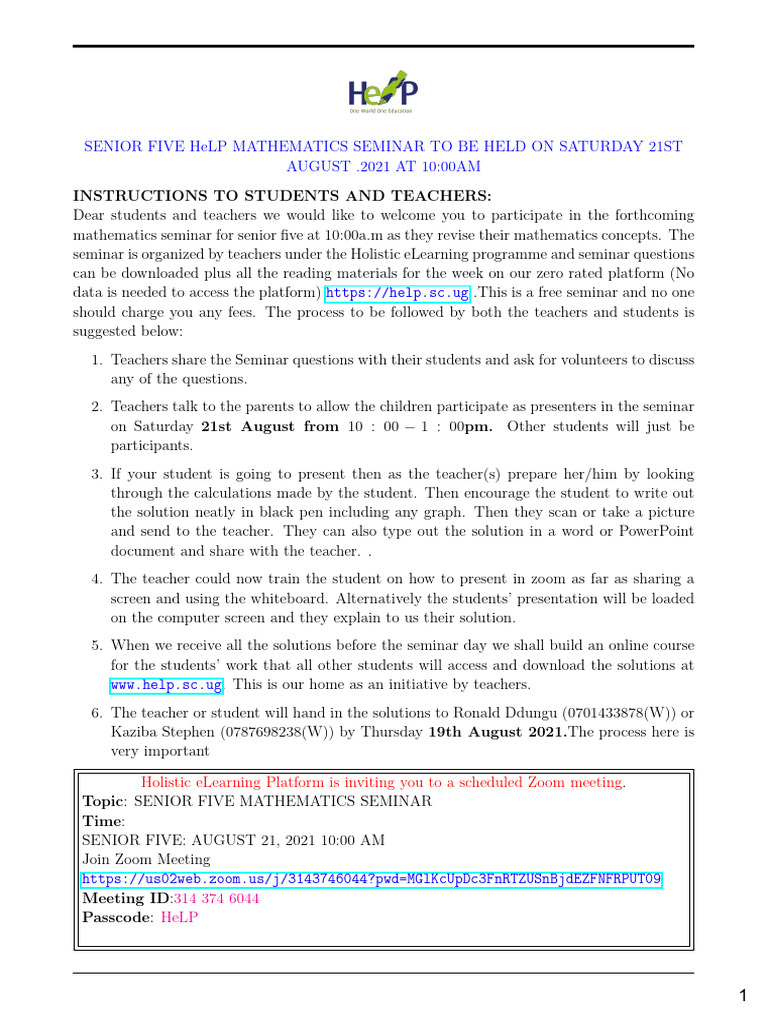 A Level Mathematics Seminar Questions | PDF