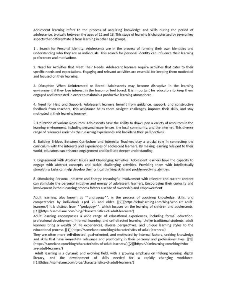 Adolescent Learning | PDF