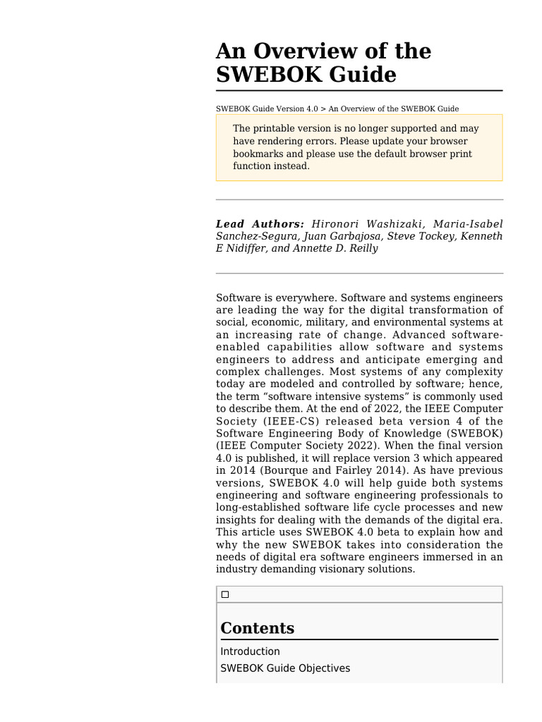 An Overview of The SWEBOK Guide | PDF