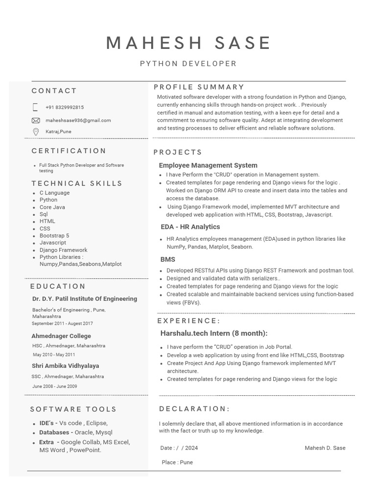 10 Mahesh Python Dev AIML - Mahesh Sase | PDF