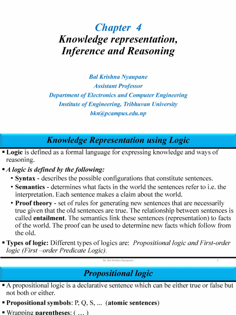 Chapter 4 - Knowledge Representation Inference and Reasoning | PDF