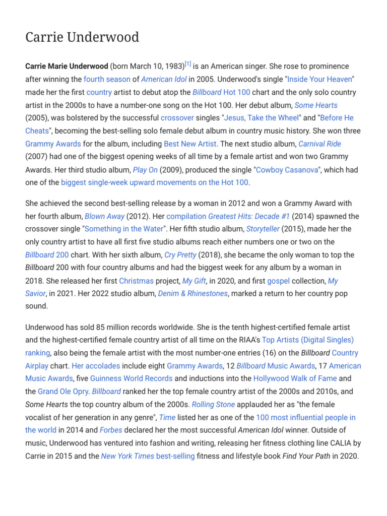 Carrie Underwood - Wikipedia | PDF | Music Industry | Sound Recording