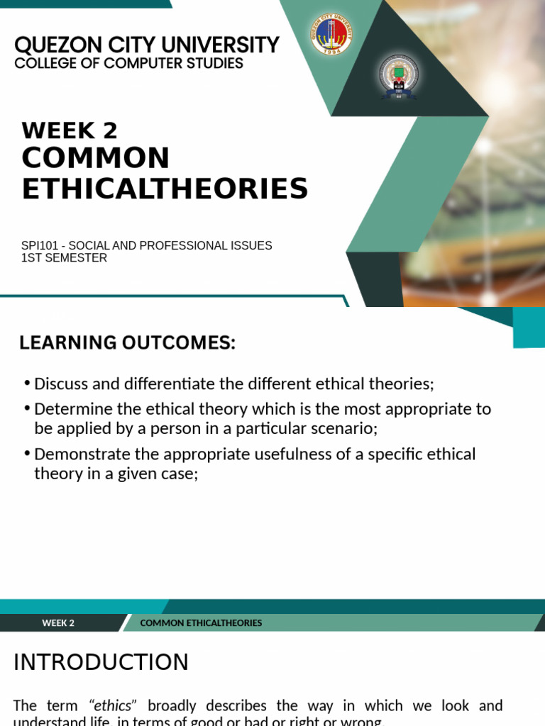 SPI101 - WEEK 2 - Common Ethical Theories | PDF