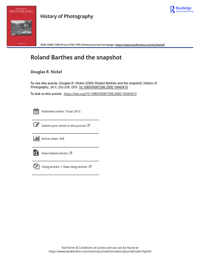 Roland Barthes and the snapshot | PDF