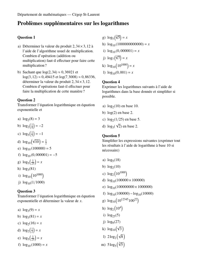 Exercices Logarithmes | PDF