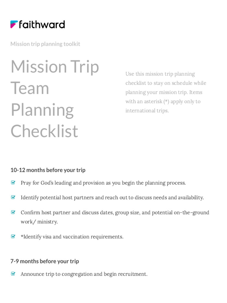Mission Trip Planning Checklist | PDF